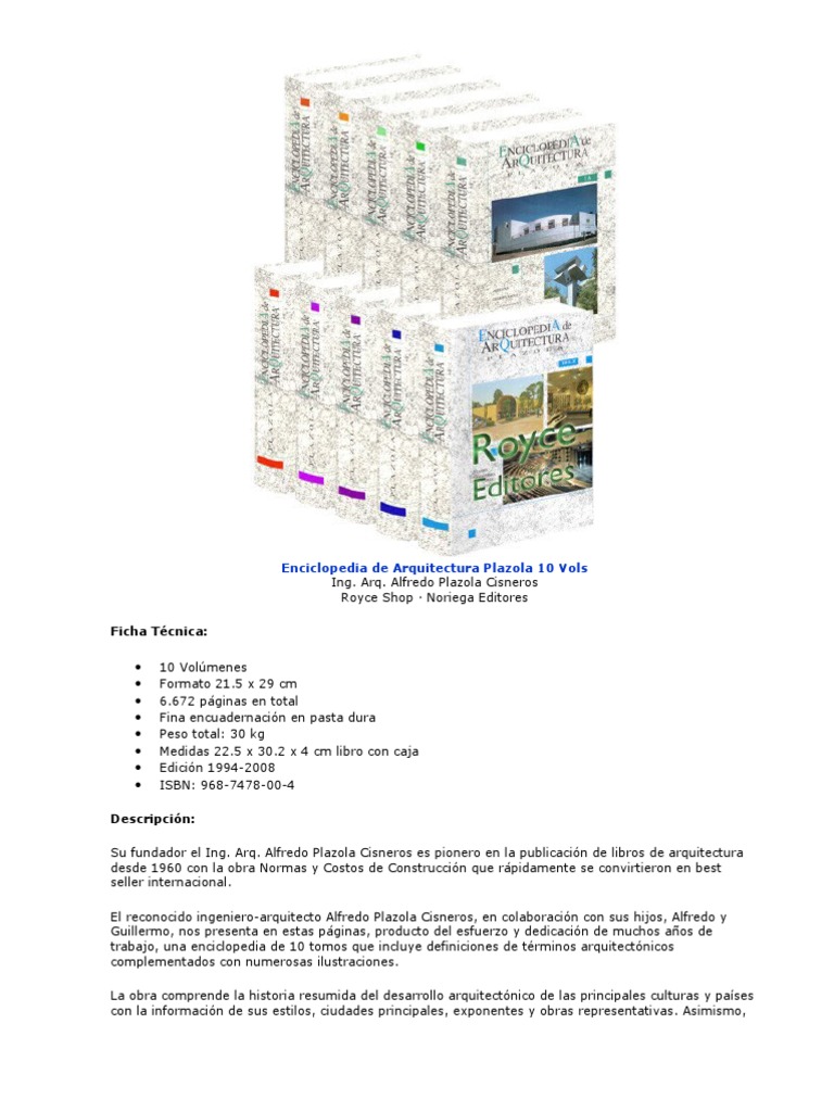 Enciclopedia de Arquitectura Plazola 10 Vols Royce Editores | PDF ...