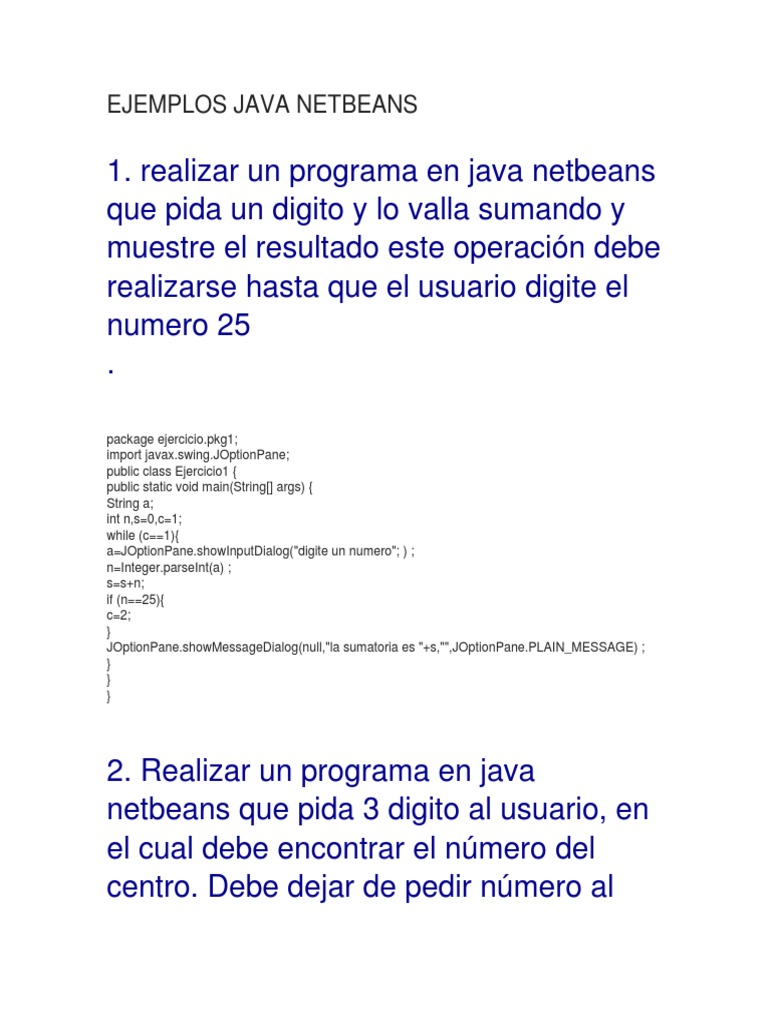 Ejemplos Java Netbeans | PDF | Java (lenguaje de programación) | Áreas de informática