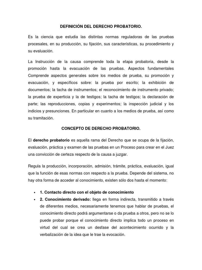 Definición Del Derecho Probatorio | Evidencia (ley) | Ley procesal