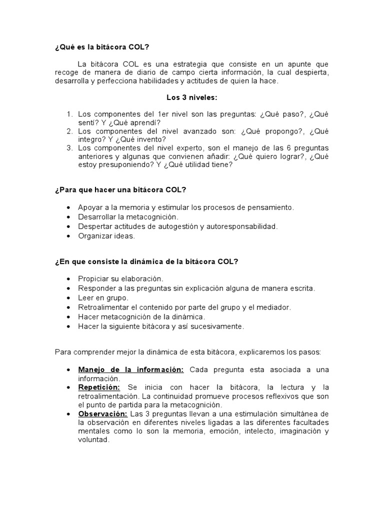 Introducción a la Bitácora COL | PDF | Teoria de la mente | Memoria
