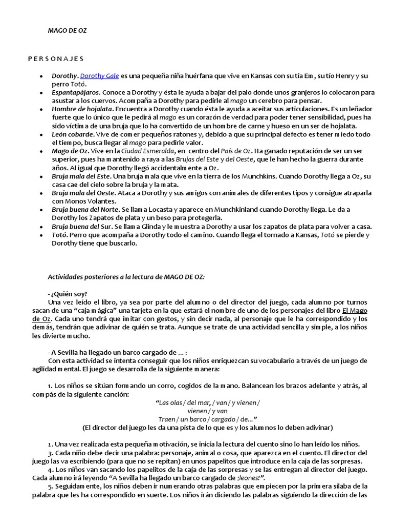 Actividades MAGO de OZ | PDF | Wizard Of Oz (Personaje) | Cerebro