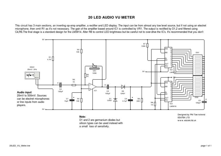 20 LED Audio VU Meter Circuit Design | PDF