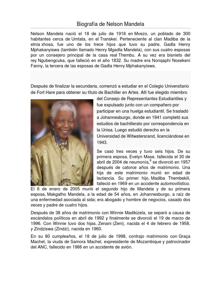Biografía de Nelson Mandela | PDF | Nelson Mandela | Sudáfrica