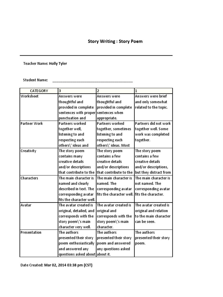 Story Poem Rubric and Guidelines | PDF | Language Arts & Discipline