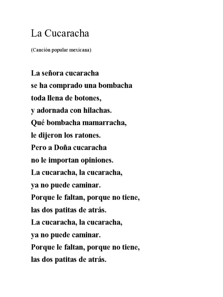 Letra original de La Cucaracha | PDF | Arte | Libros para adolescentes