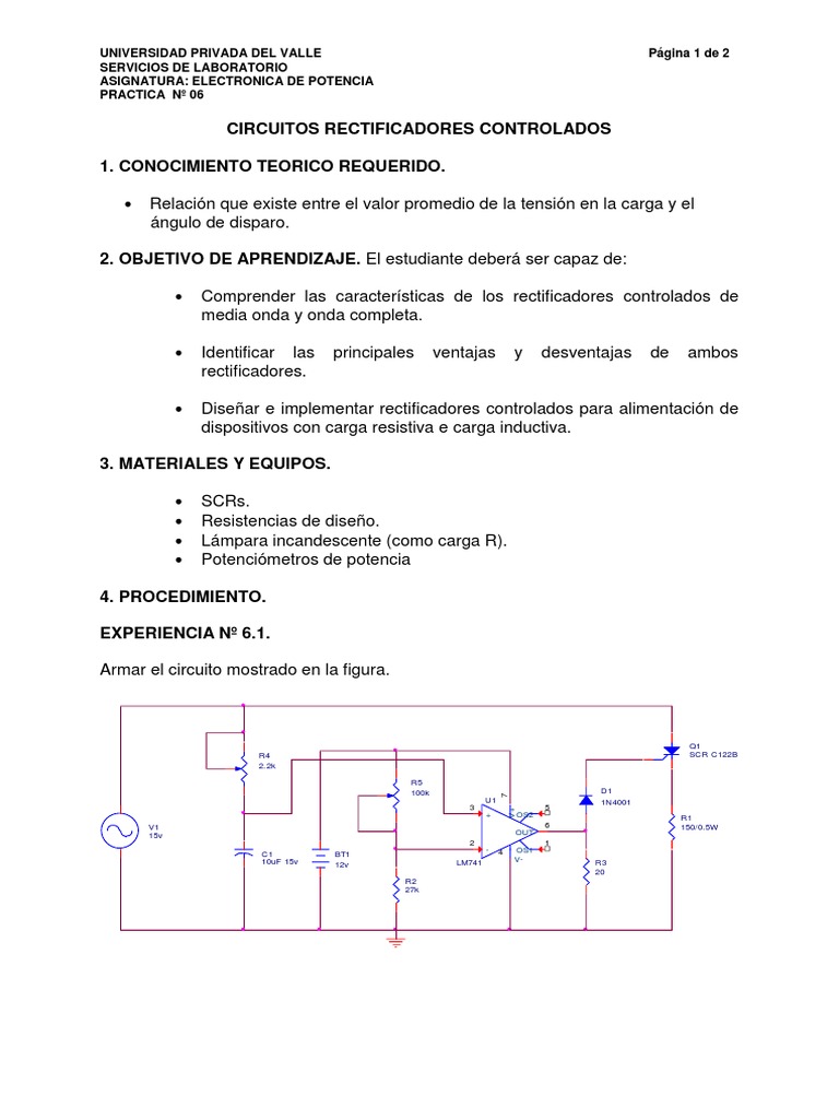 Practica 06 Circuitos Rectificadores Controlados | PDF | Ciencia y matemáticas
