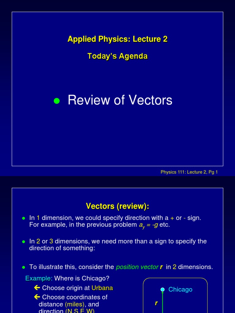 Review of Vectors: Applied Physics: Lecture 2 Today's Agenda | PDF ...