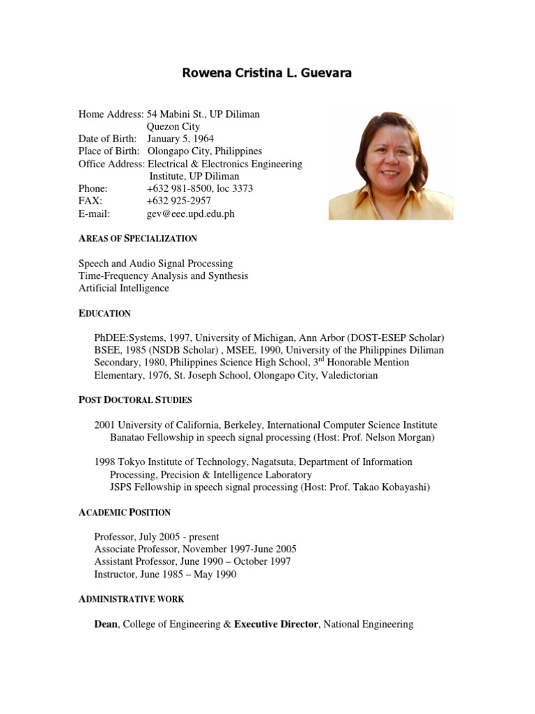 Rowena Cristina L. Guevara CV | PDF | Professor | Electrical Engineering