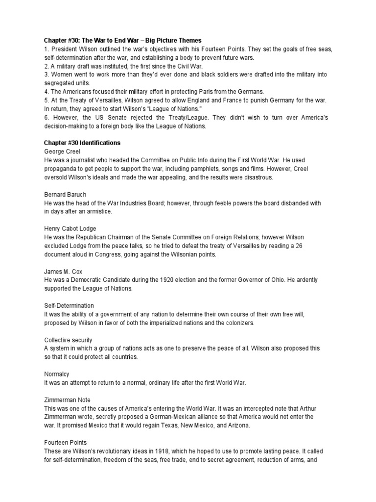 Chapter #30: The War To End War - Big Picture Themes | PDF | League Of ...