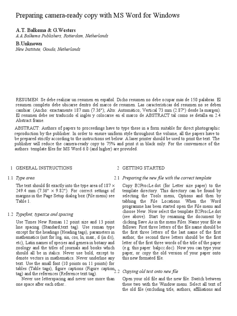 Plantilla Paper Balkema | PDF