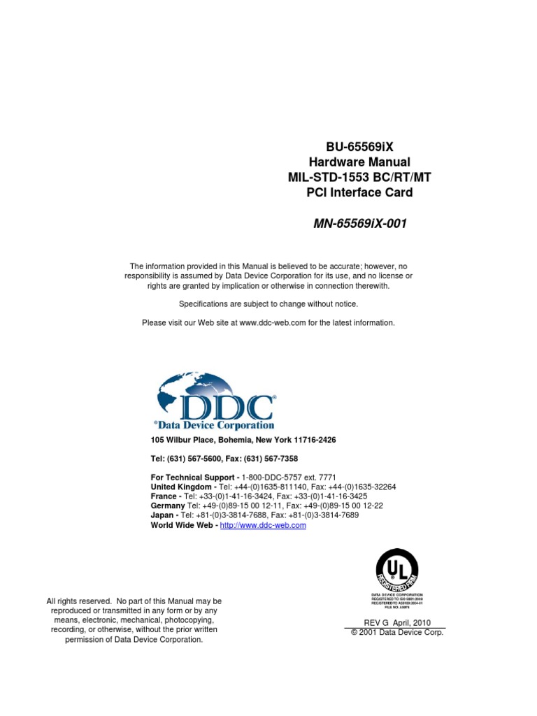 DDC MIL STD-1553 BU-65569 Hardware Manual | PDF | Installation ...