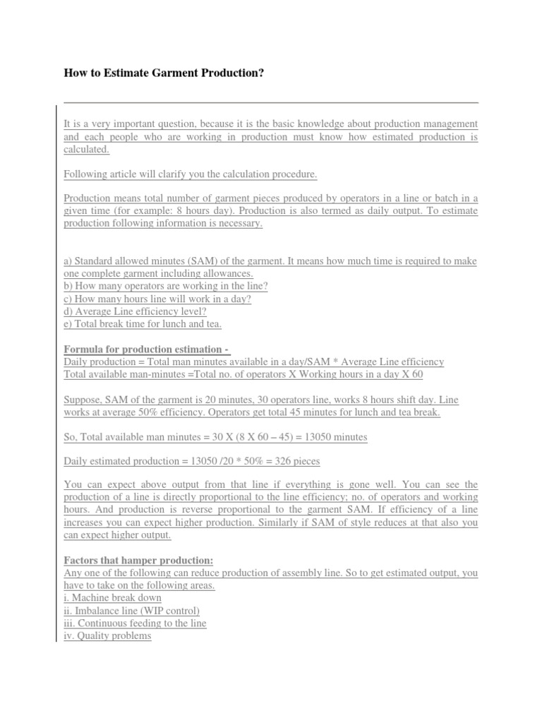 How To Estimate Garment Production?: Formula For Production Estimation ...