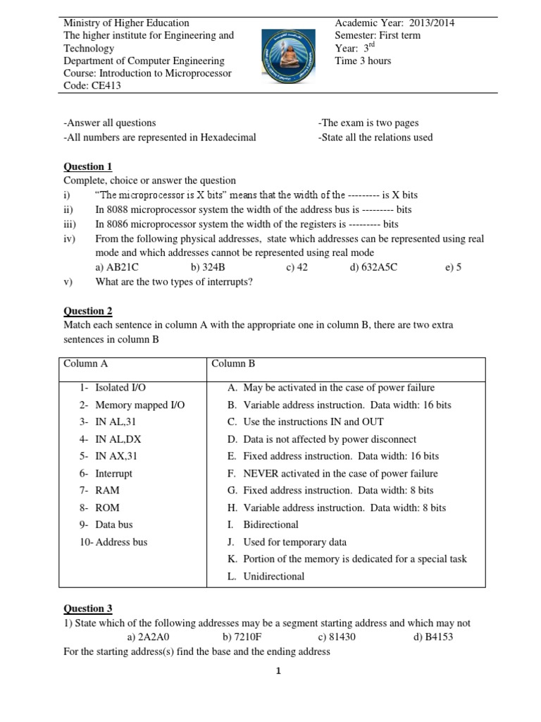 Microprocessor Exam | PDF | Instruction Set | Central Processing Unit