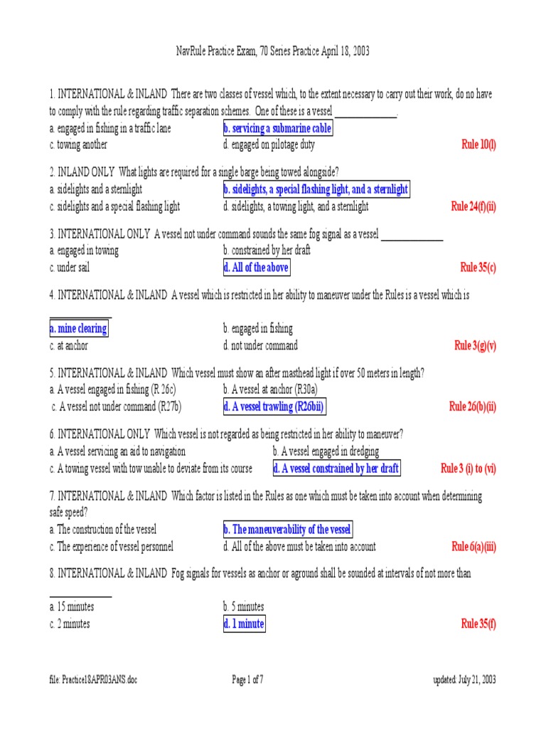 B. Servicing A Submarine Cable: Rule 10 (L) | PDF | Traffic | Traffic Light