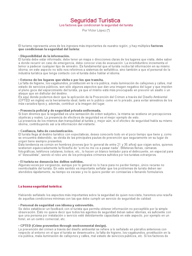 Seguridad Turística: Claves para Proteger al Visitante | PDF | Turismo ...