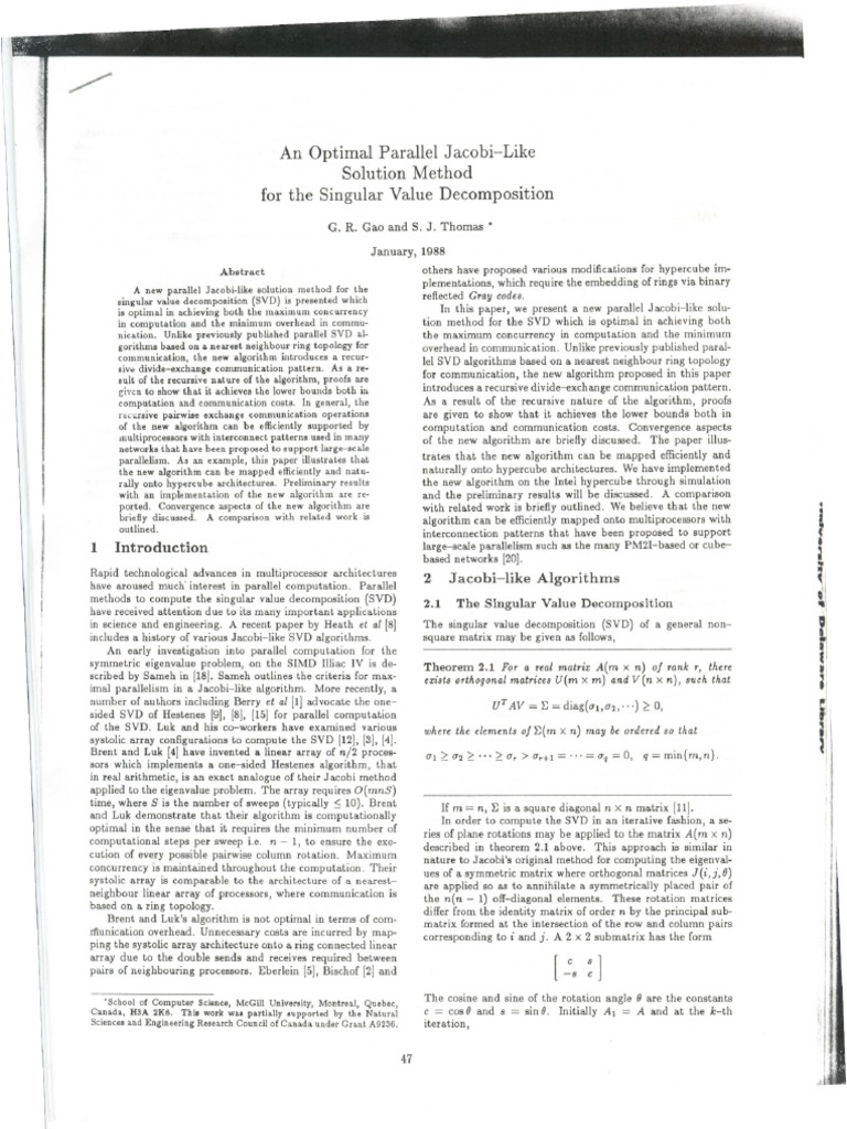 An Optimal Parallel Jacobi-Like Solution Method For The Singular Value ...