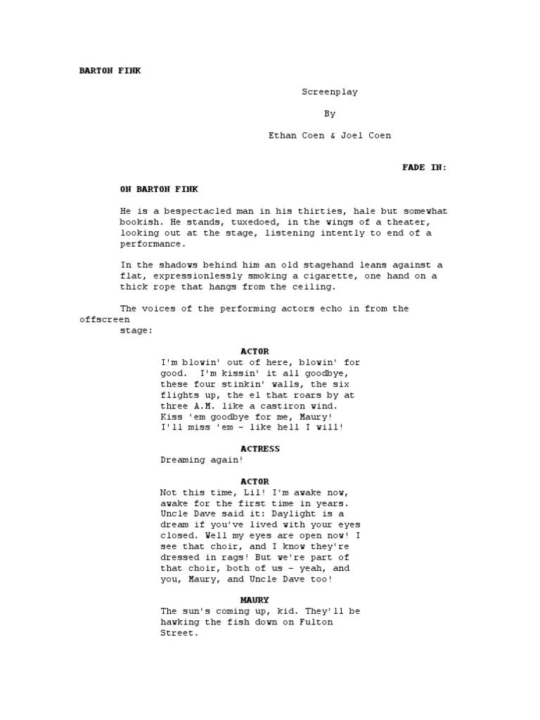 Barton Fink - Script | PDF | Leisure
