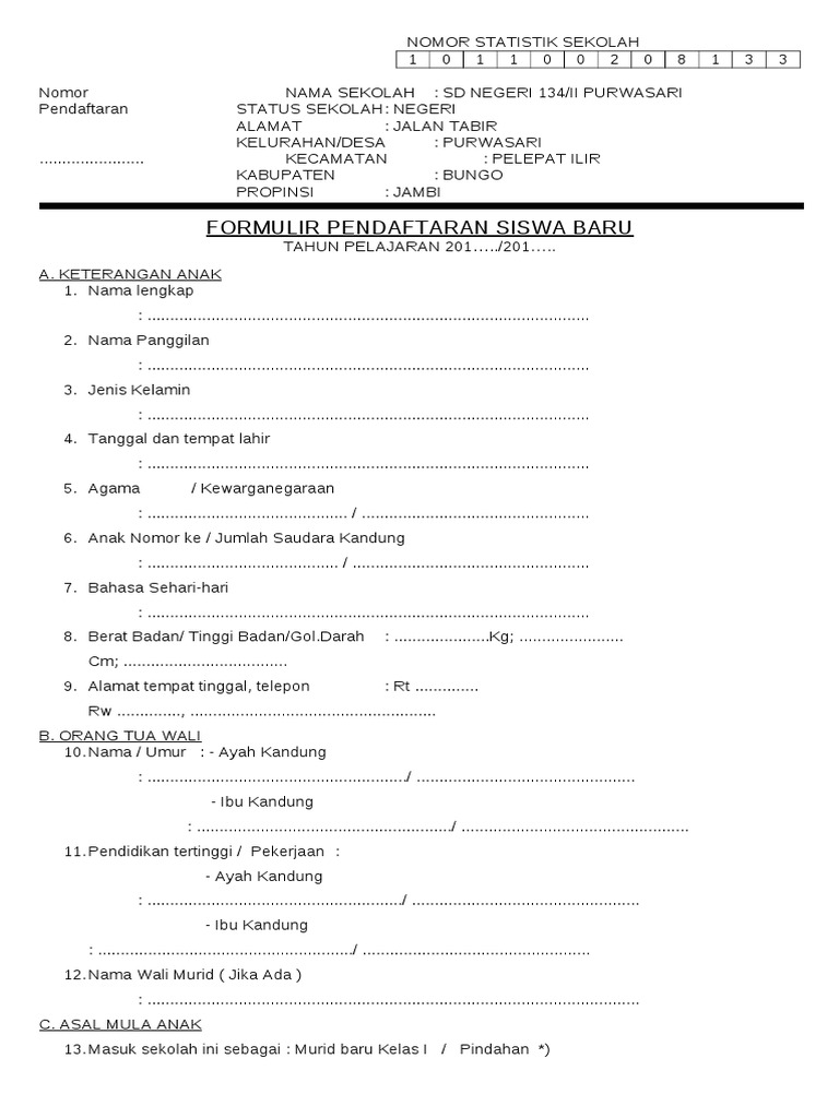 Formulir PPDB SD N 134 PURWASARI | PDF | Karier & Perkembangan