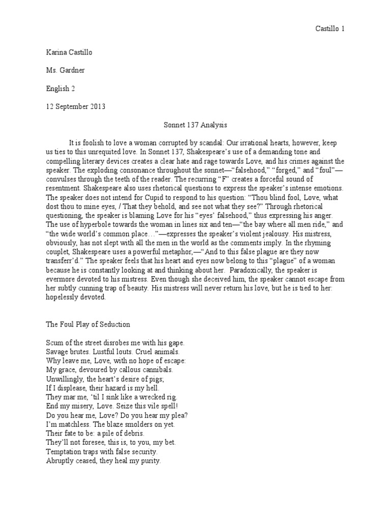 Shakespeare's Sonnet 137 Analysis | PDF