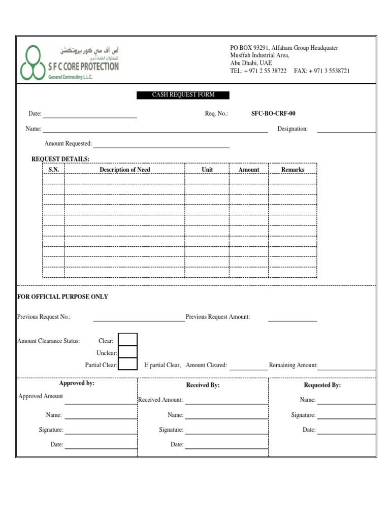 Cash Request Form | PDF