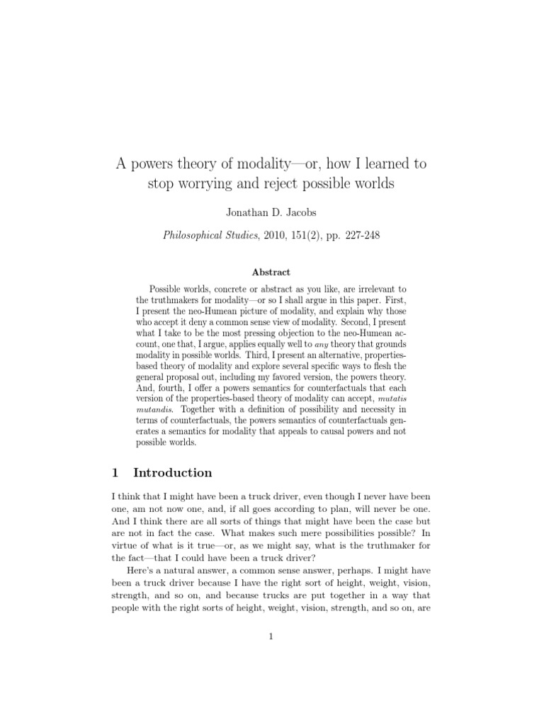 Jacobs A Power Theory of Modality | PDF | Modal Logic | Causality