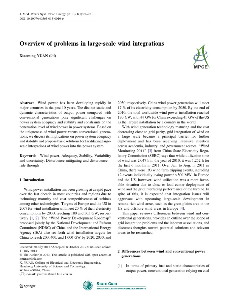 Overview of Problems in Wind Power Integration | PDF | Wind Power ...