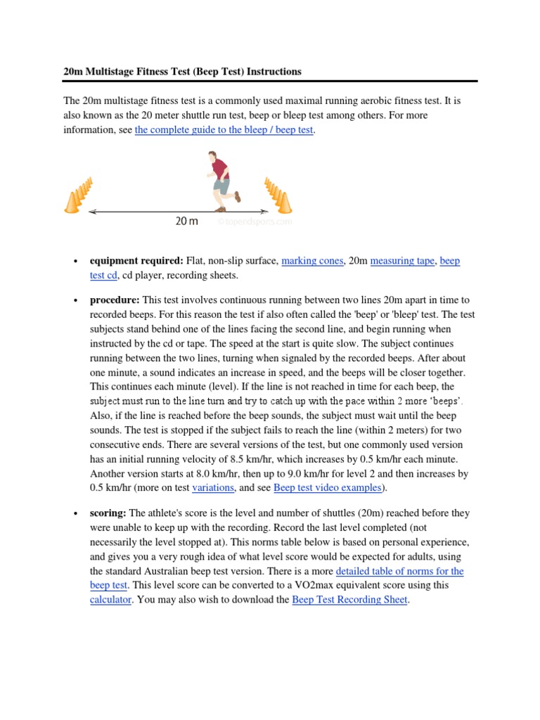 20m Multistage Fitness Test | PDF | Nature