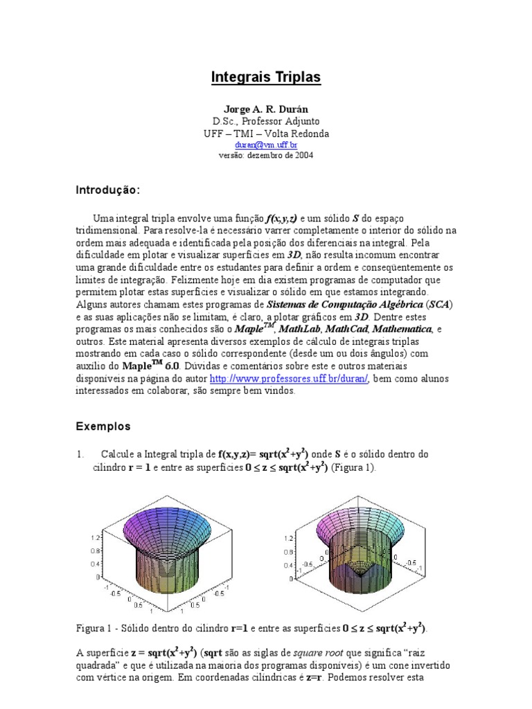 Integrais Triplas Pdf Integrante Objetos Matemáticos