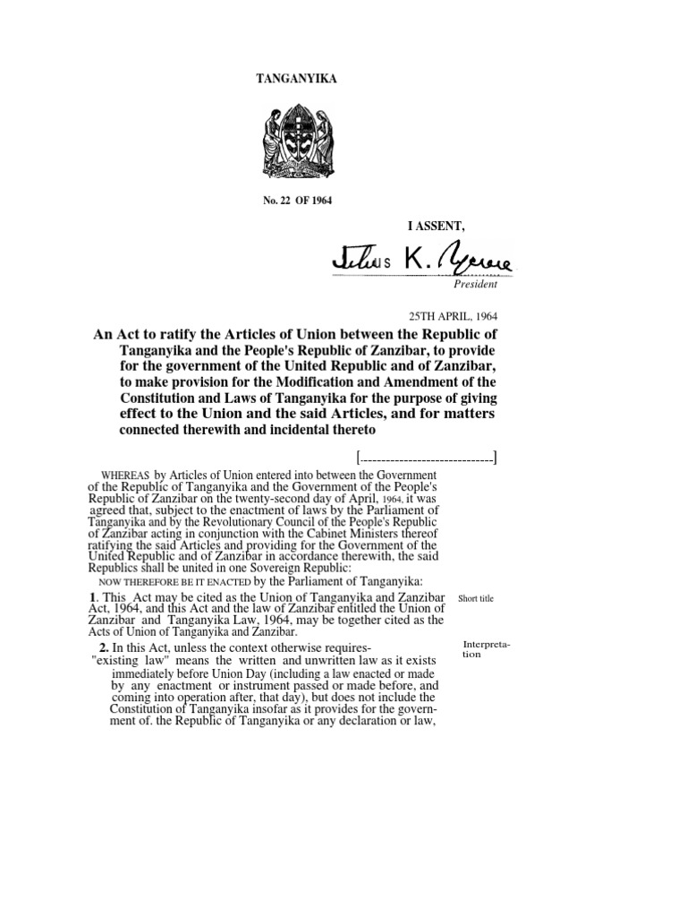 Document Signed by Nyerere To Make Tanzania | PDF | Tanzania | Document