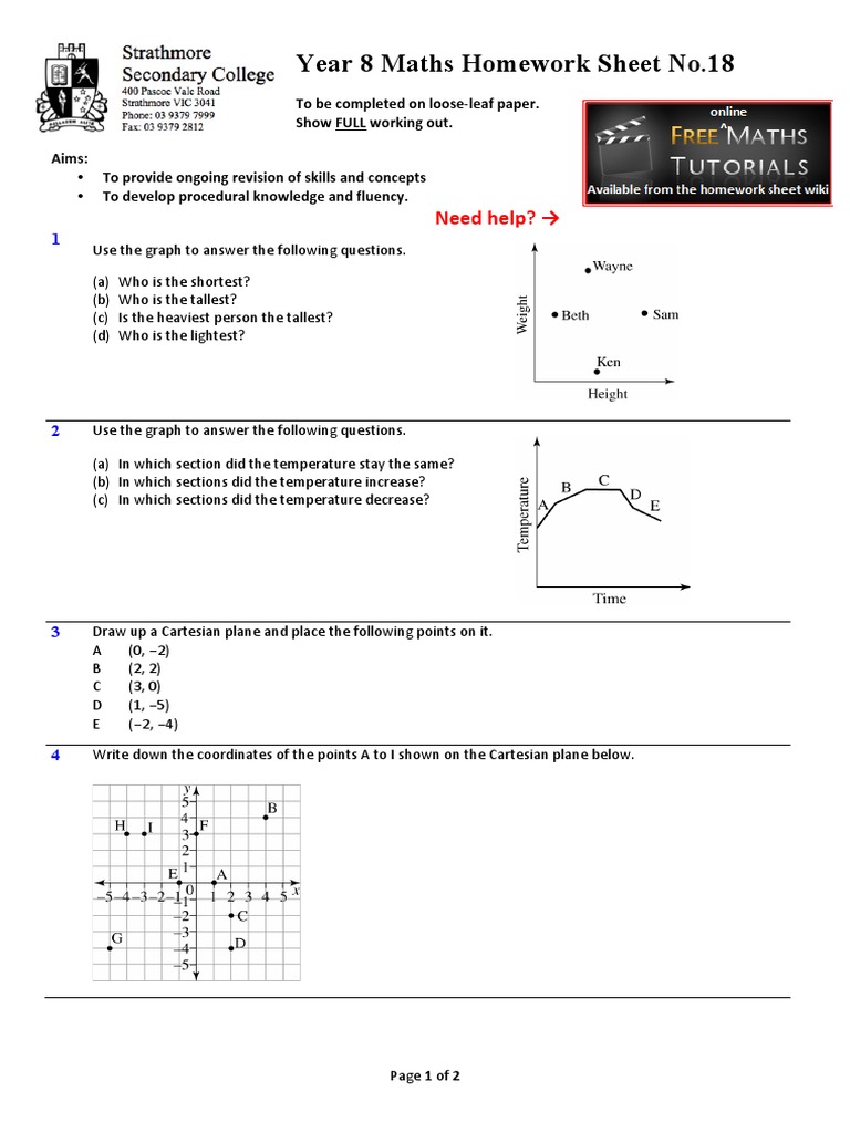 Year 8 Maths Homework Sheet No.18 | PDF