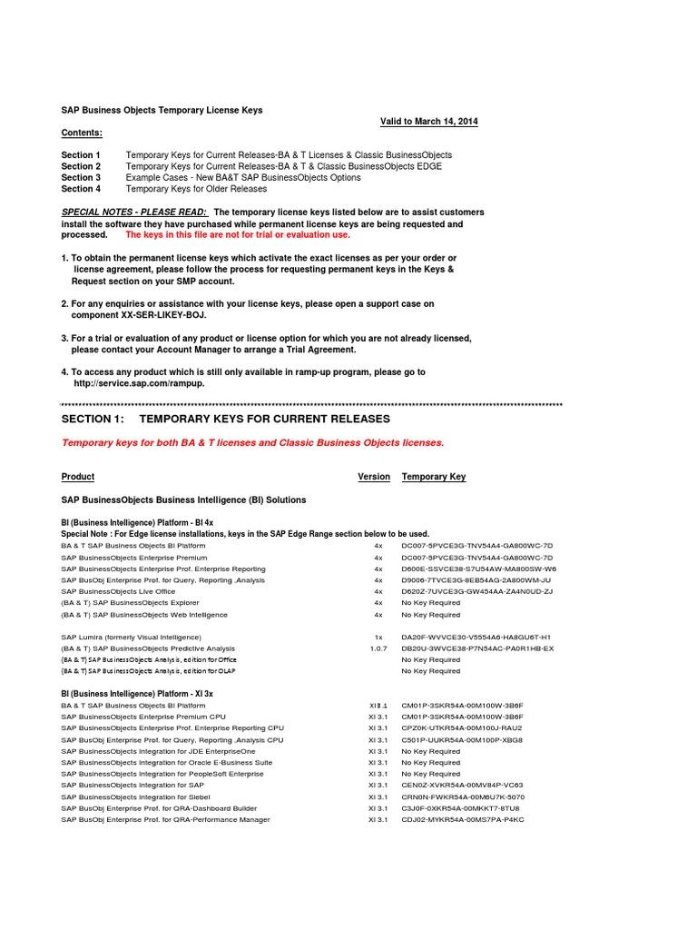 Bo Key Temporary Keys | PDF | Business Intelligence | Sap Se