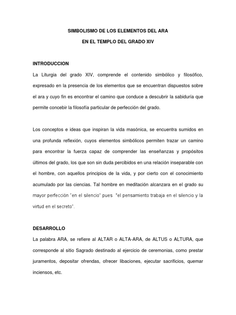 Simbolismo de Los Elementos Del Ara | PDF | Altar | Masonería