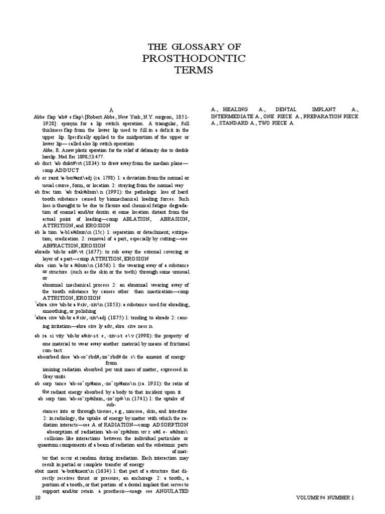 Prosthodontic Terms: The Glossary of | PDF | Dental Implant | Dentistry