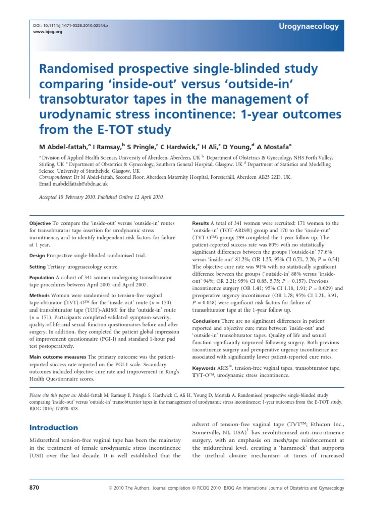 E-TOT Study | PDF | Urinary Incontinence | Medicine