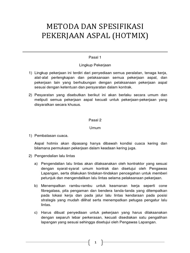 Spektek Metode Pelaksanaan Jalan Aspal | PDF | Griya & Taman | Teknologi & Rekayasa