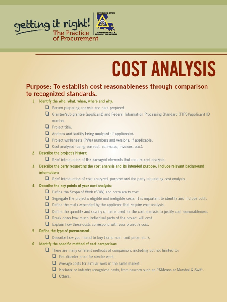 Cost Analysis Checklist | Procurement | Prices | Free 30-day Trial | Scribd