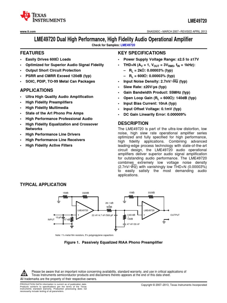 LME49720 Dual High Performance, High Fidelity Audio Operational ...