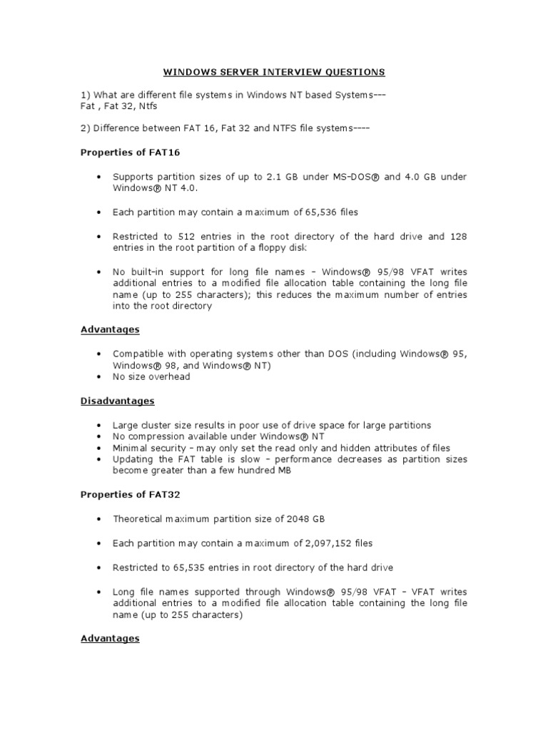 Windows Server Interview Questions | PDF | File System | Computer File
