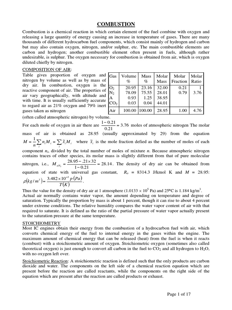 Combustion Chemistry | PDF | Combustion | Stoichiometry