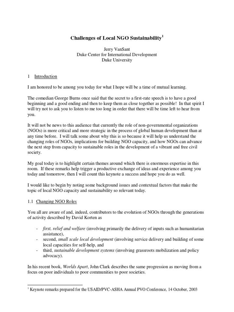 Challenges of Local NGO Sustainability | PDF | Non Governmental ...