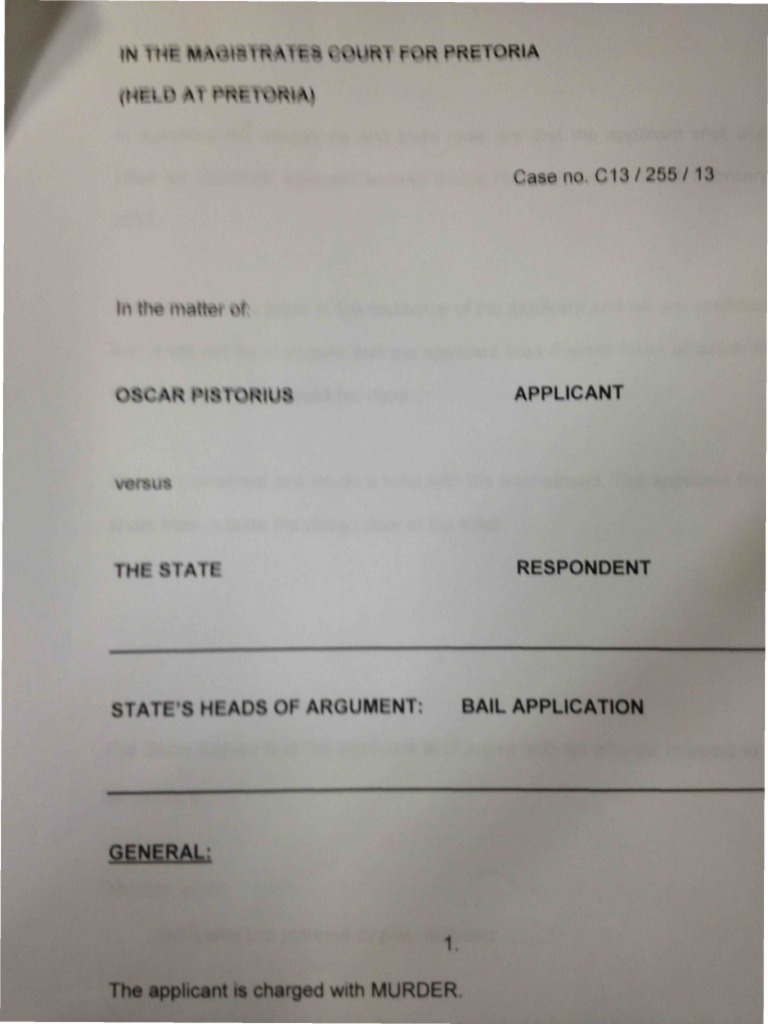 Oscar Pistorius Charge Sheet | PDF | Murder | Burden Of Proof (Law)