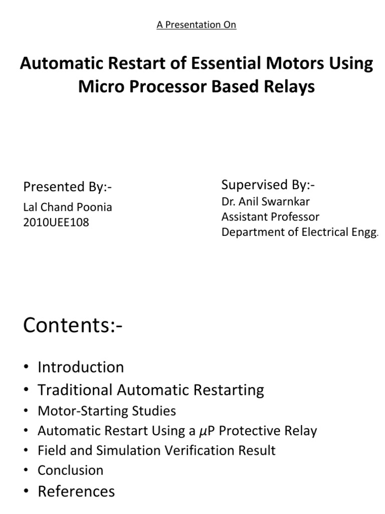 Automatic Restart of Essential Motors Using Micro Processor Based ...