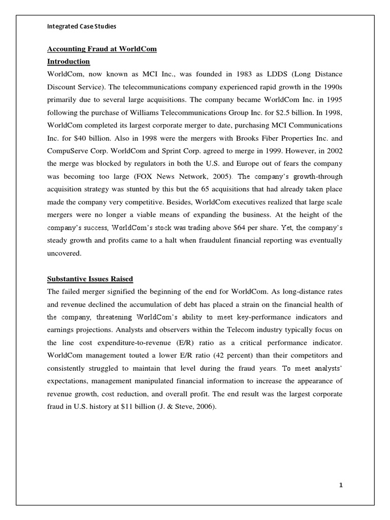 Accounting Fraud at Worldcom: Integrated Case Studies | PDF | Financial ...