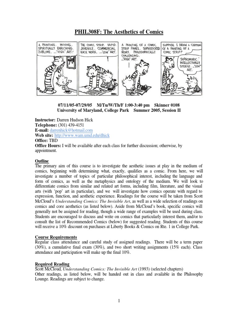 PHIL308F: The Aesthetics of Comics | PDF | Aesthetics | Comic Strips