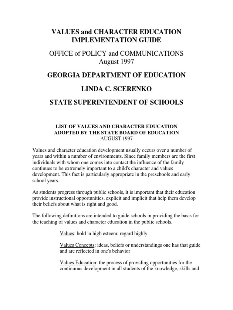 Character Education Implementation Guide | PDF | Natural And Legal ...