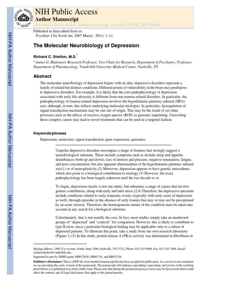 Molecular Mechanisms of Depression | PDF | Hypothalamic–Pituitary ...