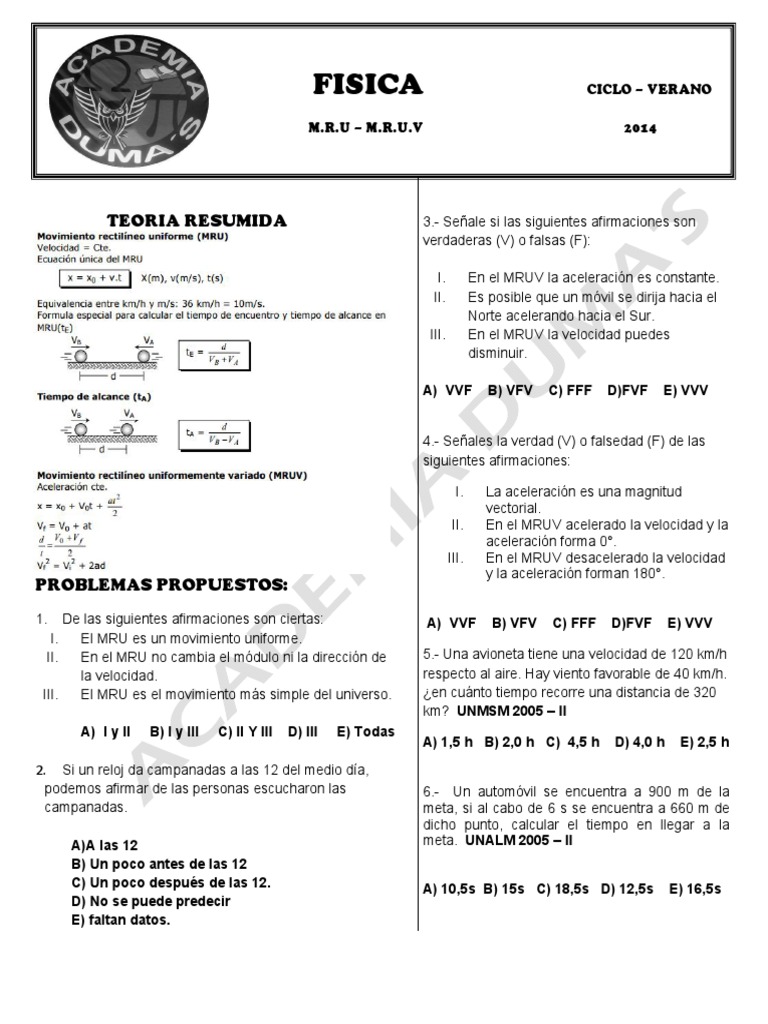 Fisica Mru Mruv Teoria Practica | PDF | Aceleración | Velocidad