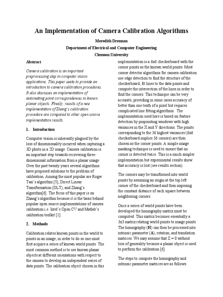 An Evaluation of a New Implementation of Zhang's Camera Calibration Algorithm Compared to ...