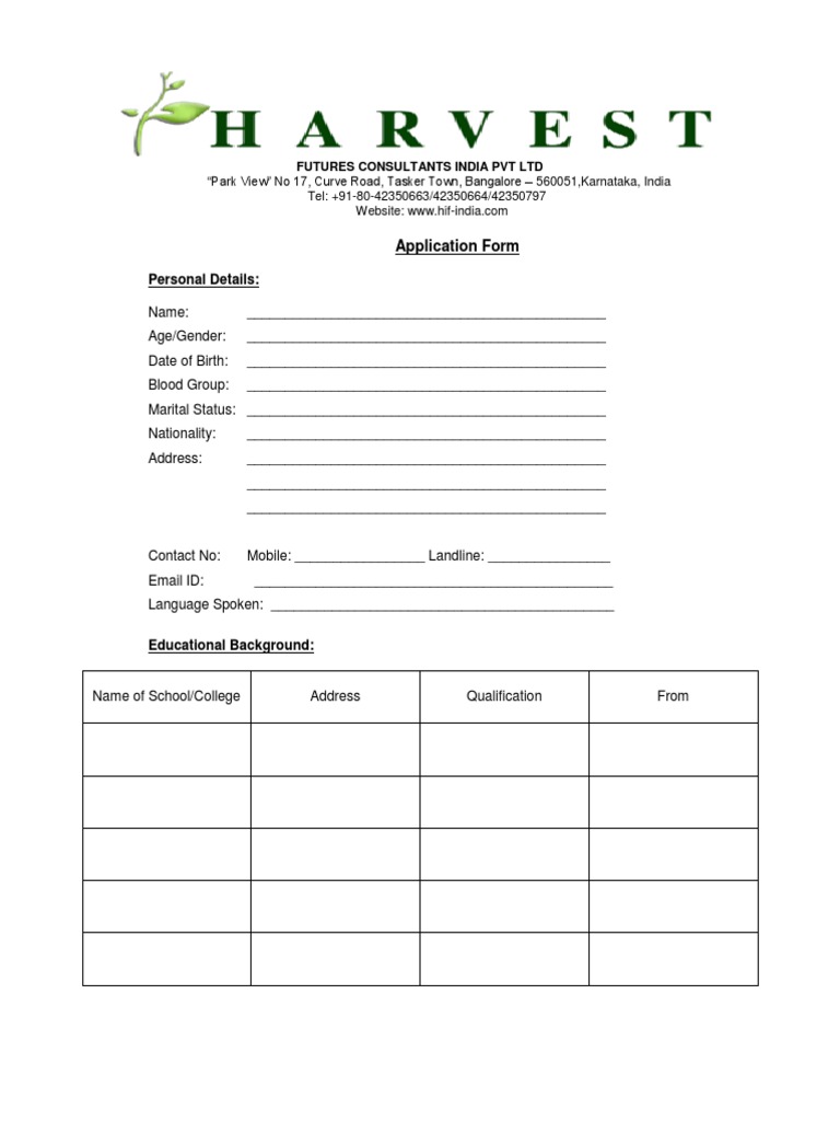 Harvest Application Form | PDF | Business