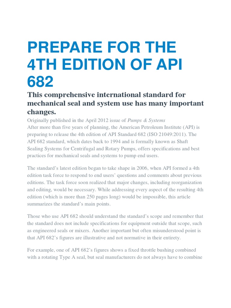 Prepare For The 4th Edition of API 682 | PDF | Pump | Specification ...